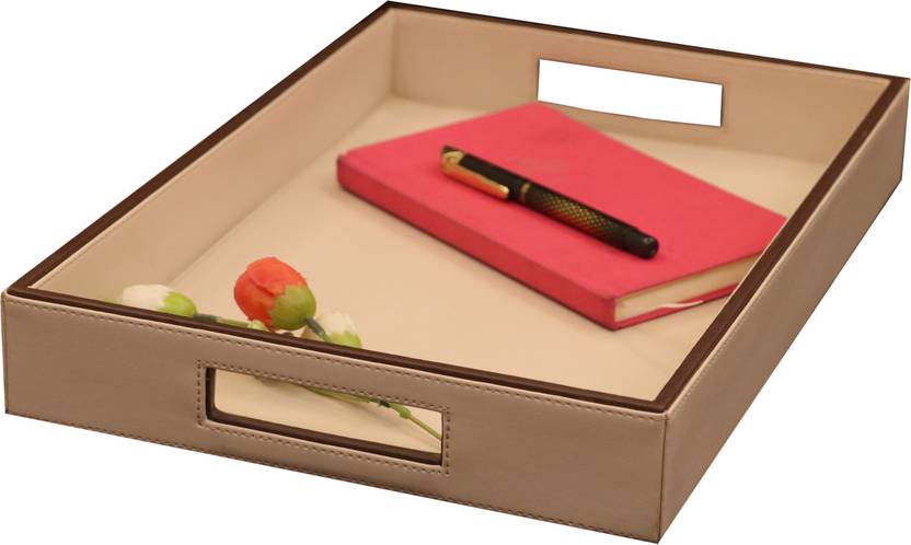 RETAIL DECOR Serving Tray Cream and Brown Broder Leatherite Tray Tray ...