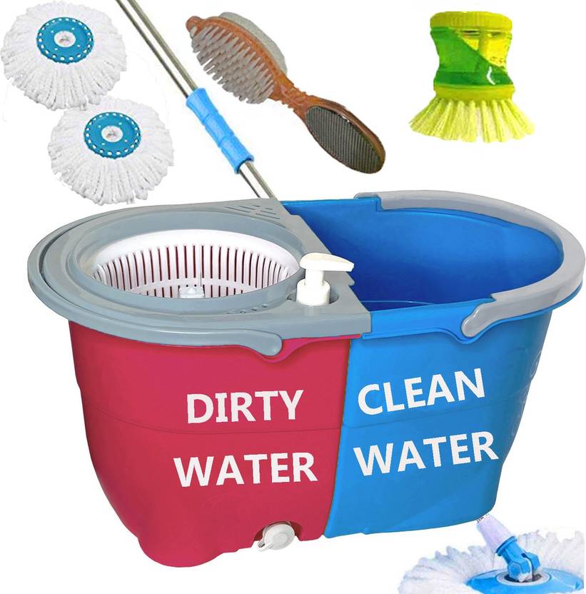 V-MOP Jumbo Twin Magic Dry Bucket Mop - 360 Degree Self Spin Wringing ...