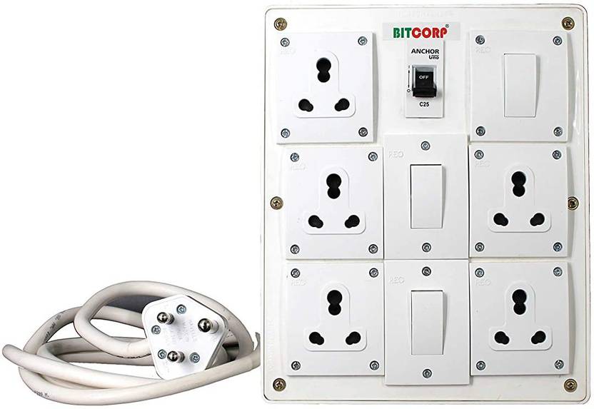 BITCORP Extension Board 15A 16A 5 Socket 3 Switch with MCB 8 Meter 6 mm ...