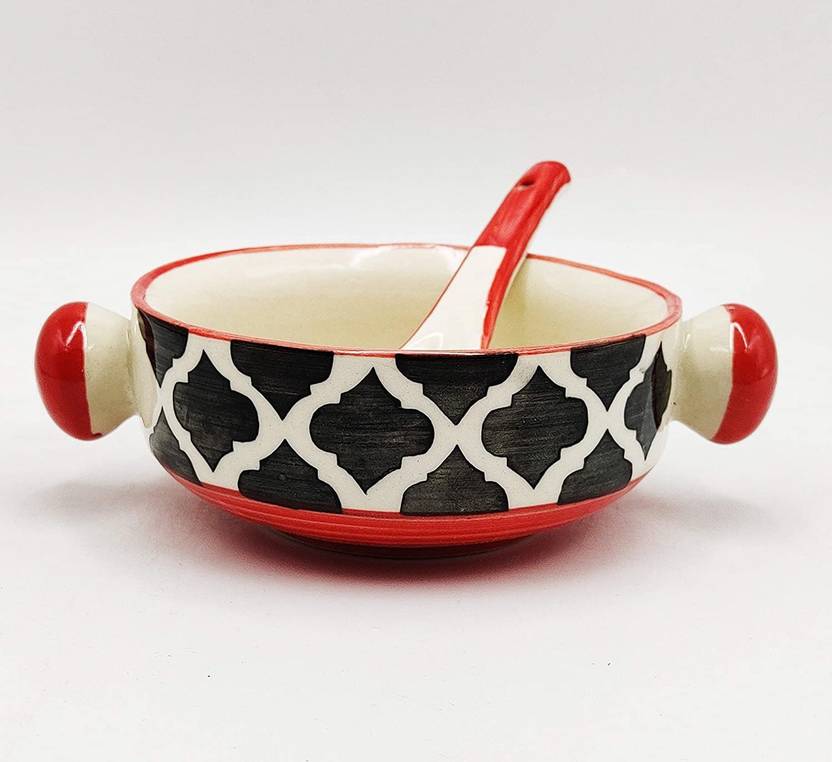 THE 7 DEKOR Mughal Style Ceramic Dining Katori Bowl with Handle (6 ... THE 7 DEKOR Mughal Style Ceramic Dining Katori Bowl with Handle (6 ...