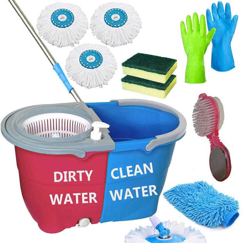 V-MOP Jumbo Twin Double Magic Bucket Mop - 360 Degree Self Dry Spin ...