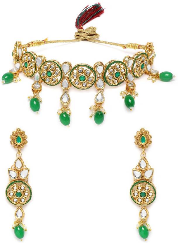 ZAVERI PEARLS Stone Gold-plated Green Jewellery Set Price in India ...