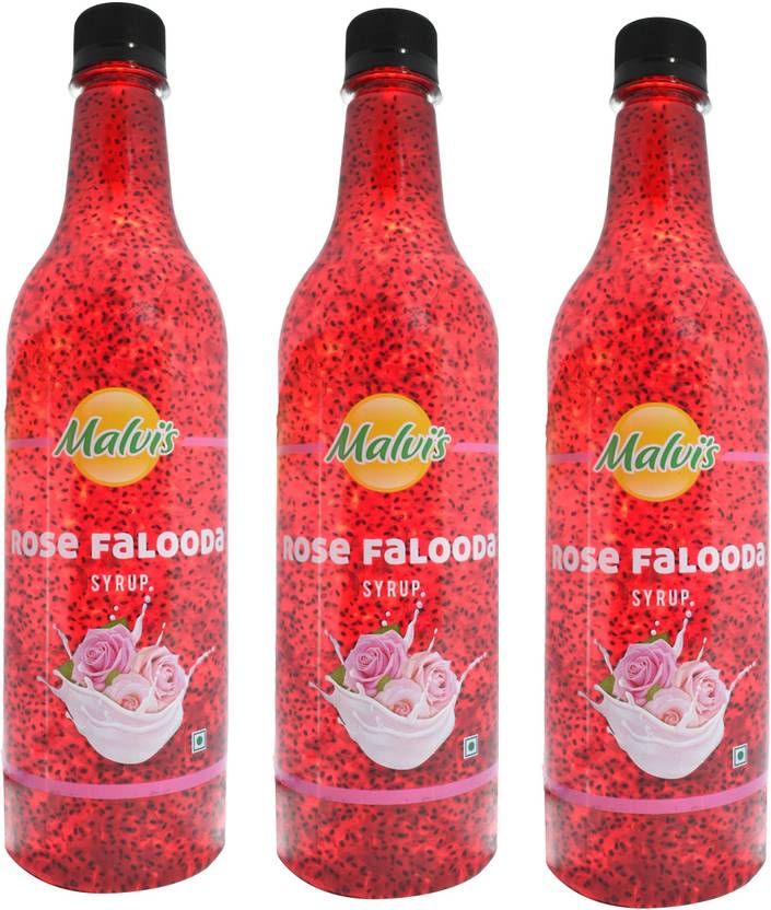 Malvis Rose Falooda Syrup (750 ml Each, Pack of 3) Rose, syrup sharbat ...
