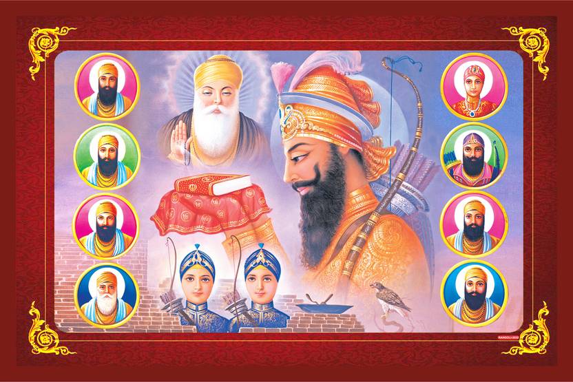 god & god's 46 cm Ten Sikh Gurus Sparkle Lamination Sticker Self ...