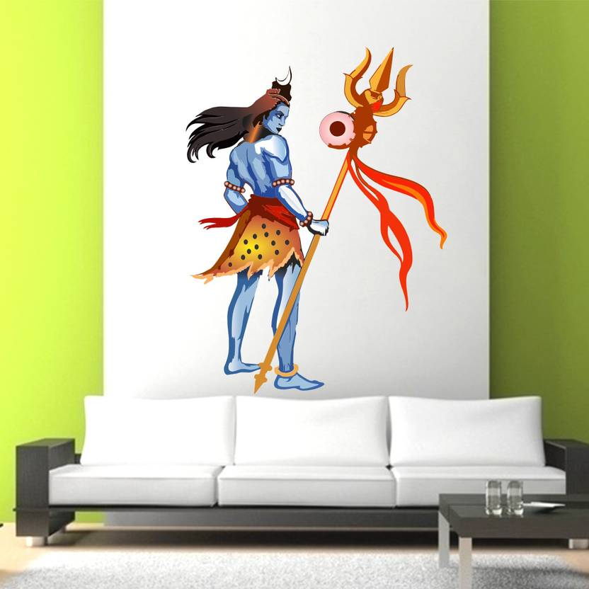 Decals Stock 55 cm Mahadev Shiva With Trishul Self Adhesive Sticker ...