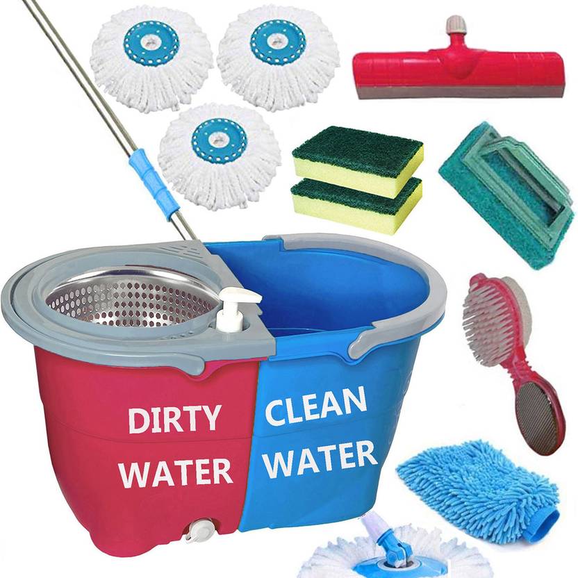 V-MOP Jumbo Double Twin Steel Magic Bucket Mop - 360 Degree Self Dry ...