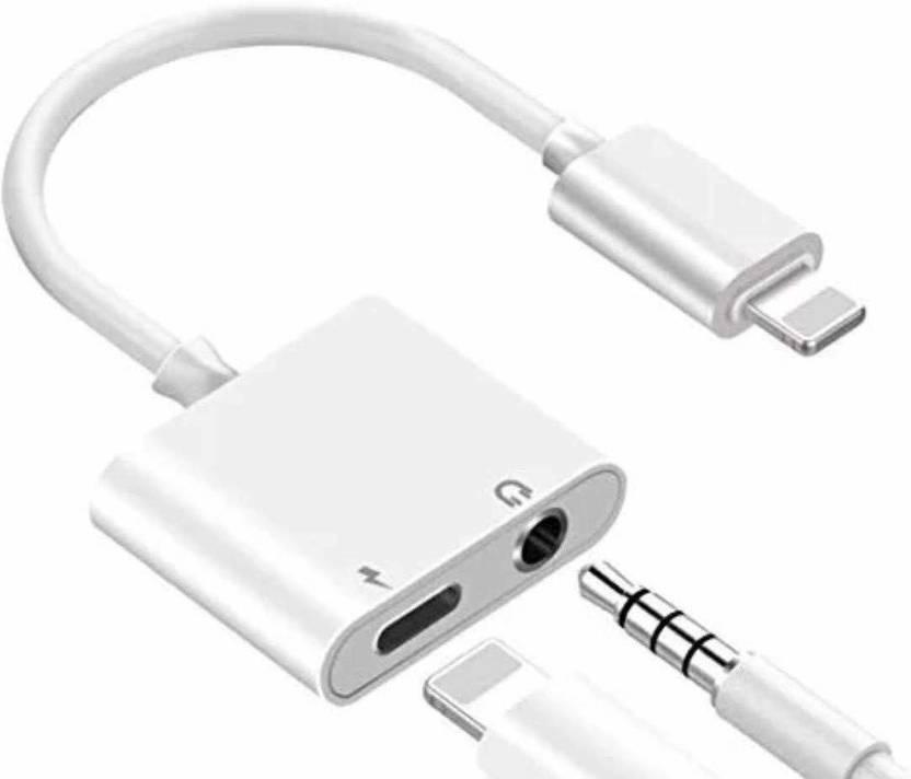 mobwill White Dual Ports Adapter 2in1 3.5mm Aux; Headphone; Handfree ...
