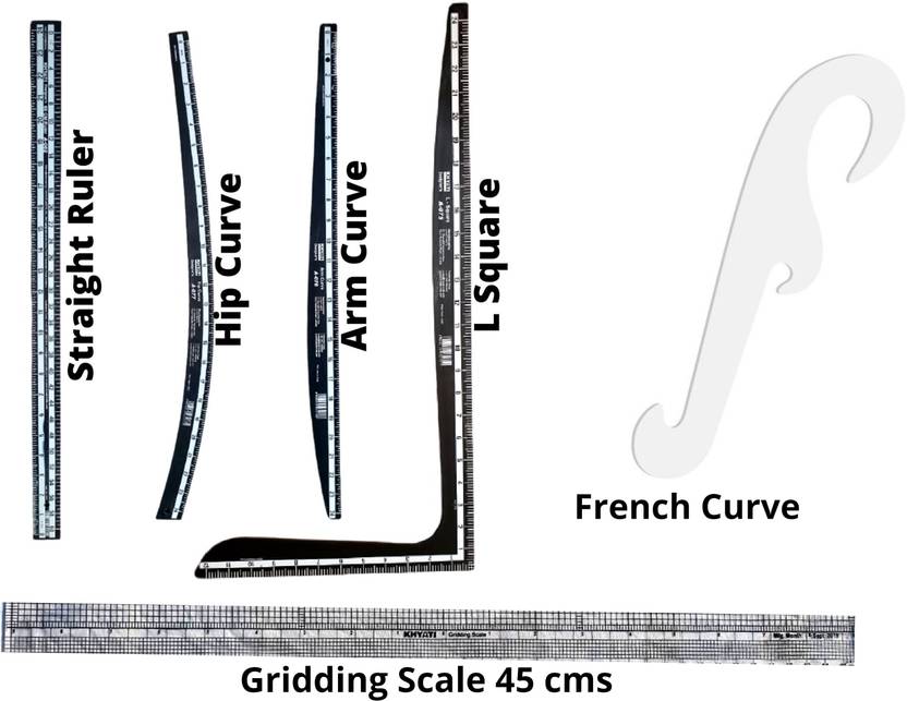 KHYATI Fashion Designing Scale- Hard Plastic Scale- Set of 6, L-Square ...