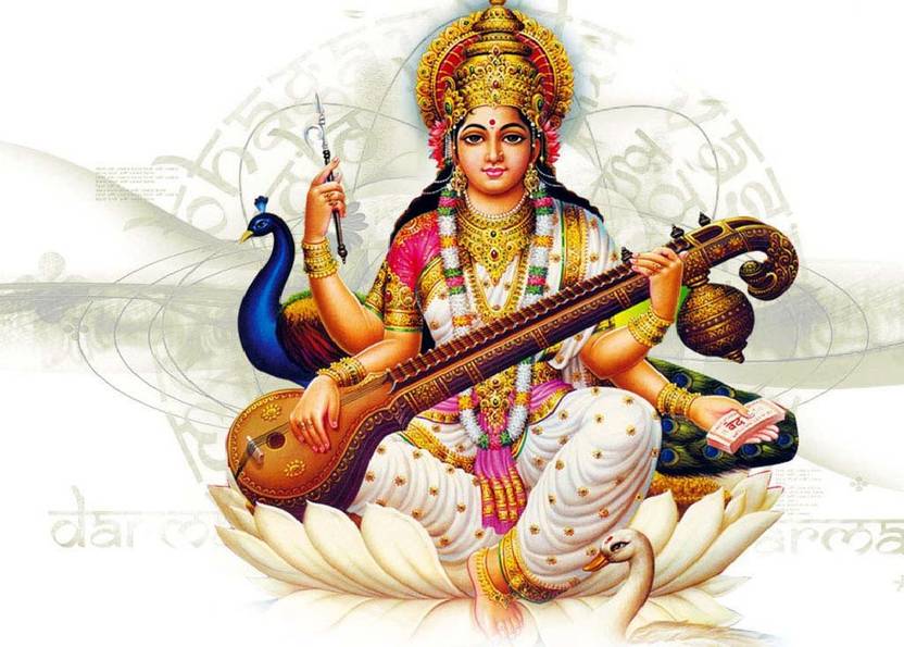 SRD Saraswati Mata Mini 35" Auspicious Saraswati Mata Self Adhesive ...