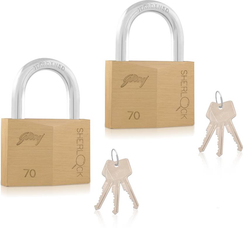 Godrej Locks Sherlock 70mm Solid Brass Padlock - 3 Keys Padlock - Buy ...