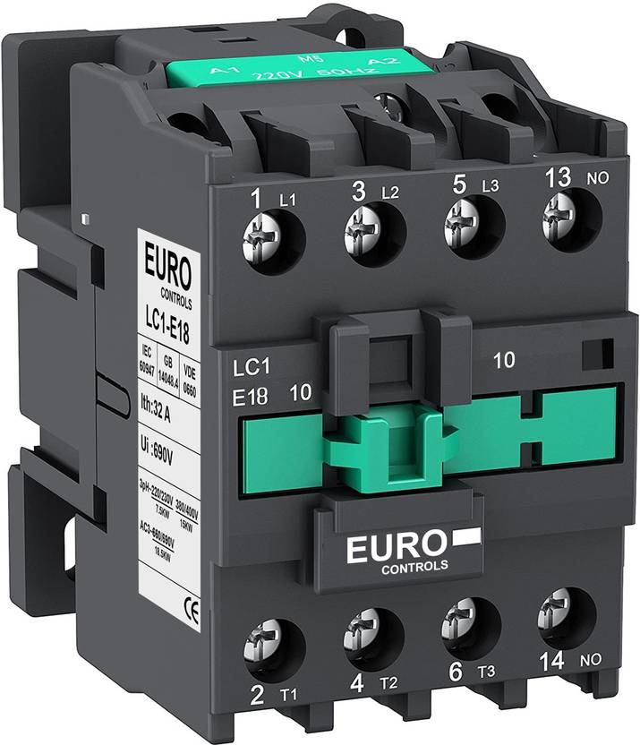 EURO Power Contactor LC1-E18 18 Amps Volts 220 AC 3 Pole 3NO Copper ...