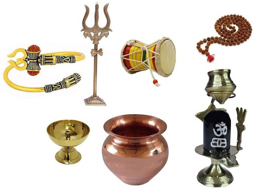 Adhvik Combo Of Small Size Square Stand Trishul, Damru,Copper kalash ...