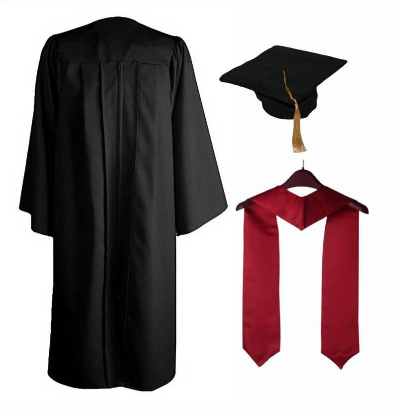 MeraConvocation Black Convocation Gown and Maroon Sash Graduation Gown ...