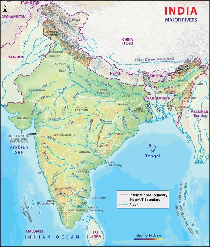 India Map Major Rivers Wall Door Poster Wallpaper Without Frame 12 X 18 ...