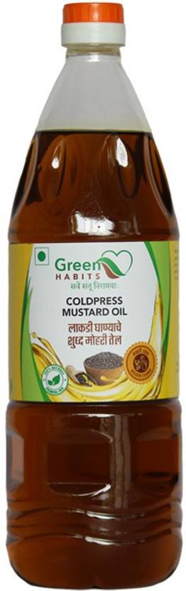 greenhabits 1L Cold Pressed Mustard/Mohri/Rai Oil (Lakdi Ghana / Ghani ...