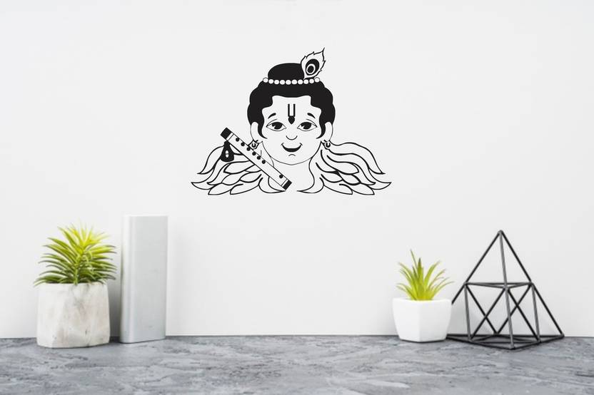 sp decals 82 cm black decal lord krishna with flute black colour wall ...