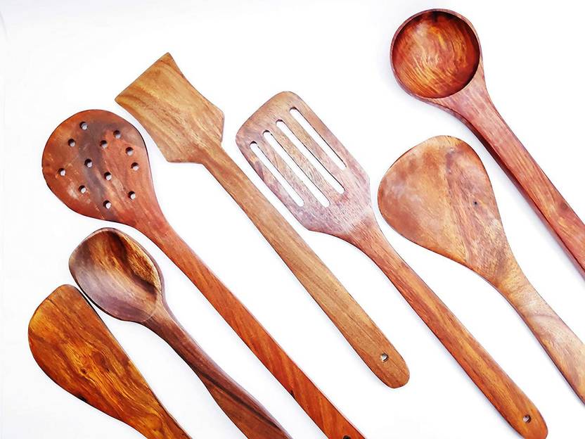 Manan Decor Wooden Chamcha_Set Non Strick Cookware Wooden Karchi ...