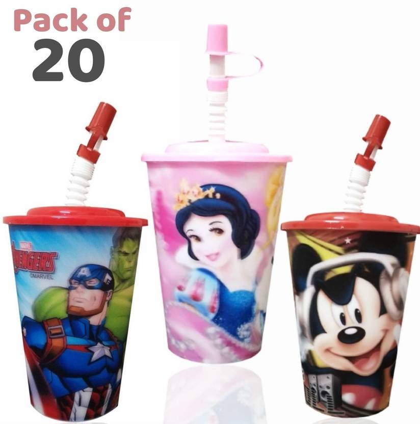 shubhcraft Cartoon Character Design 3D Sipper Glass with Straw for Kids ...