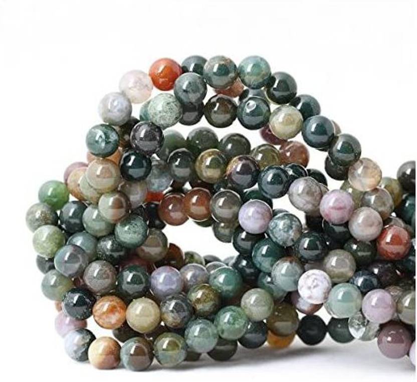 Qiwan 45PCS 8mm Indian Agate Gemstone Loose Beads Natural Round Crystal ...