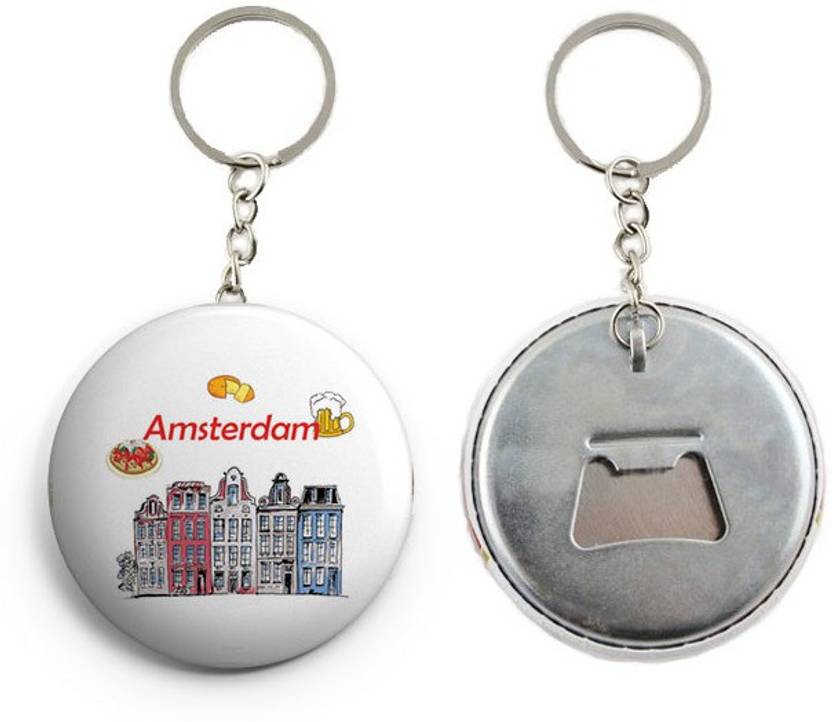 AVI Metal Keychain Amsterdam Netherlands Europe Travel Souvenir White ...