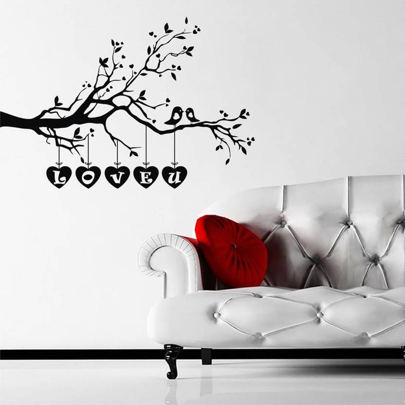 sp decals 90 cm abstract black decals decorative leaves tree love birds ...