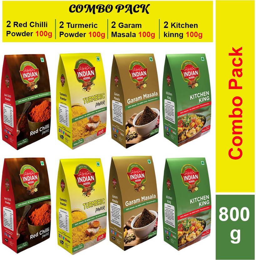 INDIAN HERBS Combo 8pc Garam Masala, Pisi Red Chilli Powder, Haldi ...