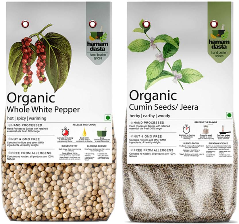 HamamDasta White Pepper Safed Mirchi 200gm Cumin Seeds Jeera Jira 200gm ...
