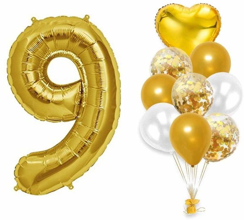 Flipkart.com | Balloonistics Solid 9th Gold Number foil Birthday ...