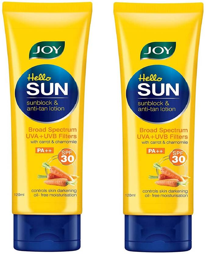 Joy Hello Sunblock & Anti-Tan Sunscreen Lotion (PA++) SPF 30 (120ml X 2 ...