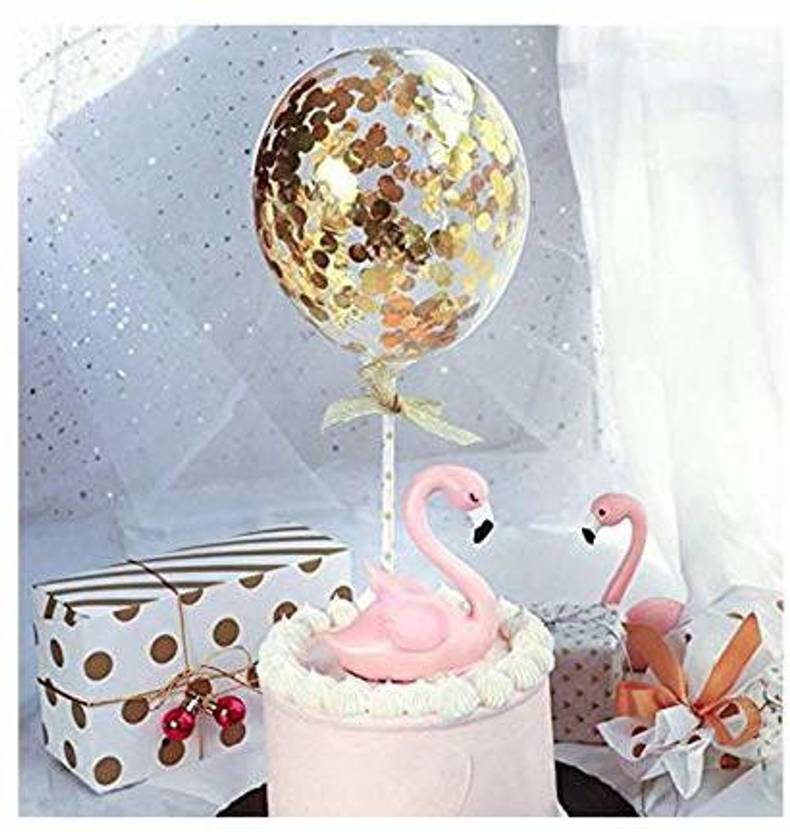 R G ACCESORIES Balloon Theme Cake Topper Golden Confetti Balloon Cak ...