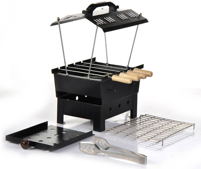 WELLBERG Hut Shaped Barbeque with 4 Skewers Charcoal Grill Compact BBQ ...