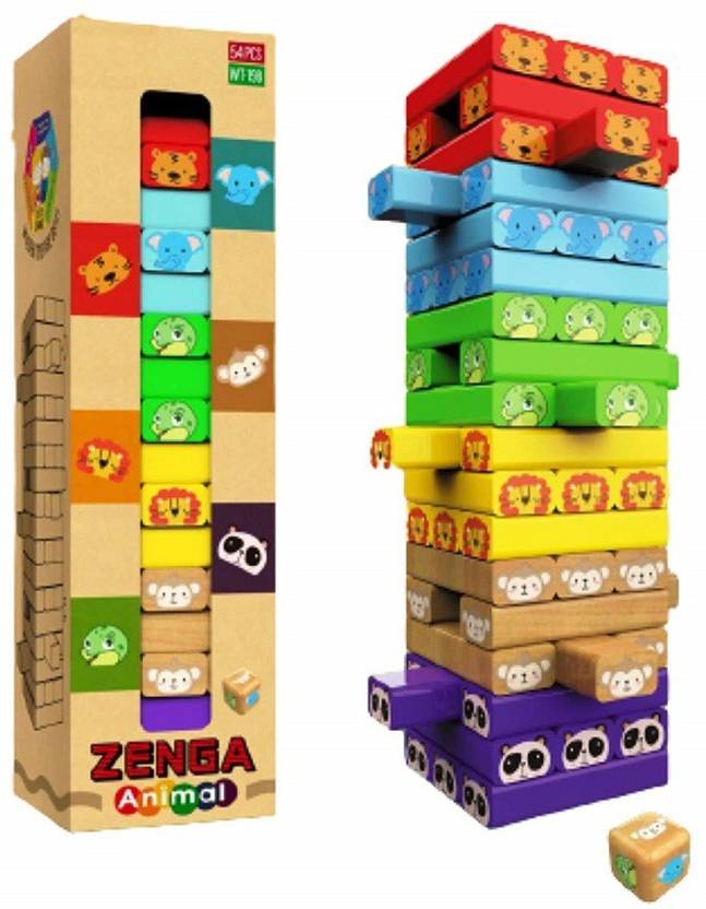 KTRS Zenga Animal Colored Stacking Game Wooden Building Blocks Tower ...