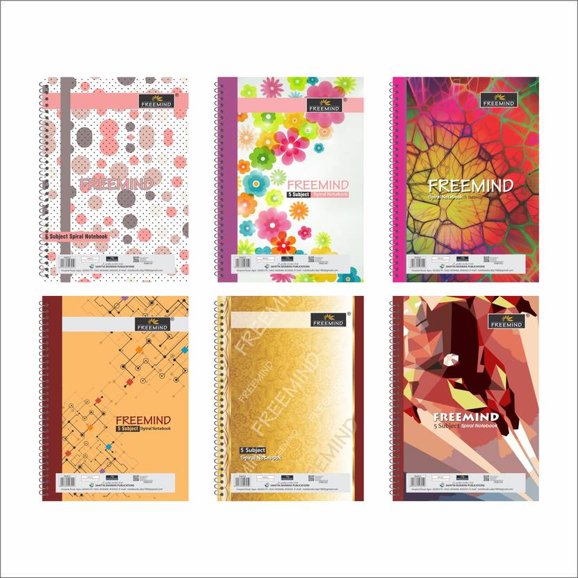 FREEMIND Spiral A4 Notebook Single Line (5 Subject) 300 Pages Price in ...