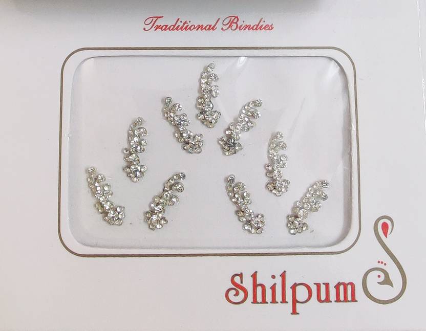 Shilpum Stores Beautiful Leaf Pattern White Stoned Bindis Forehead ...