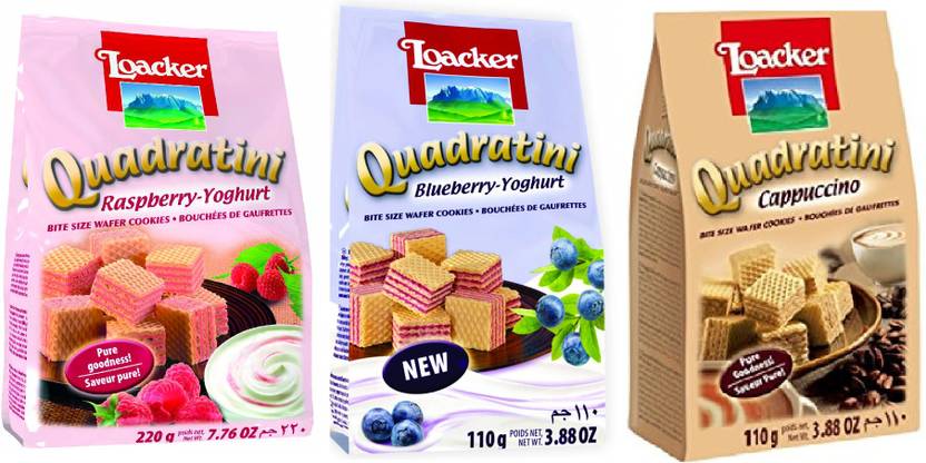 LOACKER Quadratini Blueberry+ Cappuccino +Raspberry 330g Italy Waffles ...