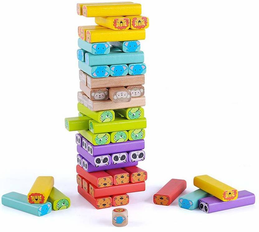 Snazzydeer 54 Pcs Animal Zenga Wooden Blocks, Stacking Tumbling Tower ...