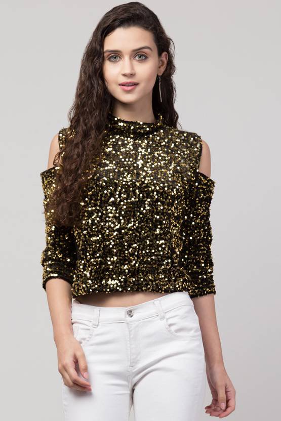 2 Pc Collection Casual Embellished Women Gold Top - Buy 2 Pc Collection ...
