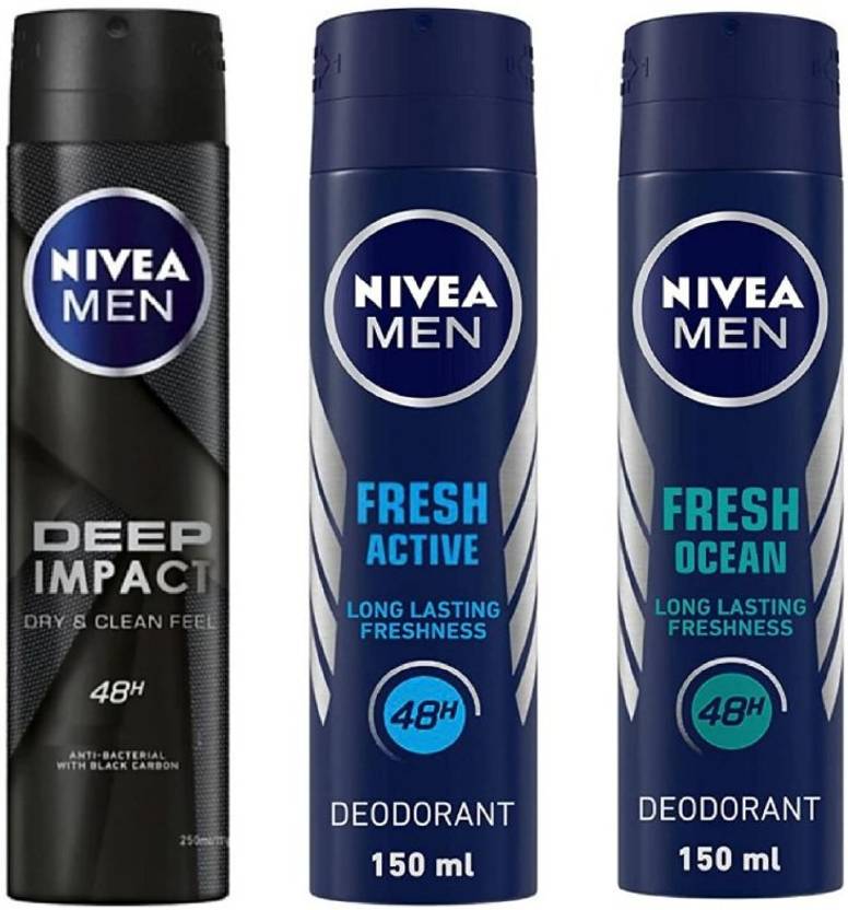 NIVEA Deep Impact Deo 150 ml , Fresh Active Deo 150 Ml , Fresh Ocean ...