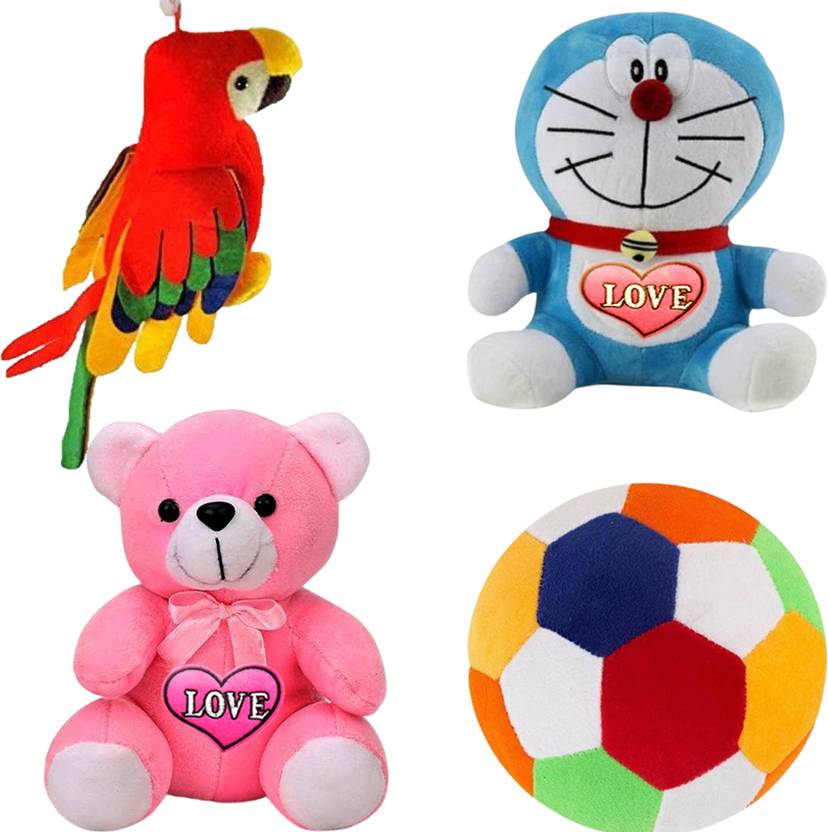 Macros Present Low Budget Combo Of Soft Toys ,Parrot , Doraemon , Teddy ...