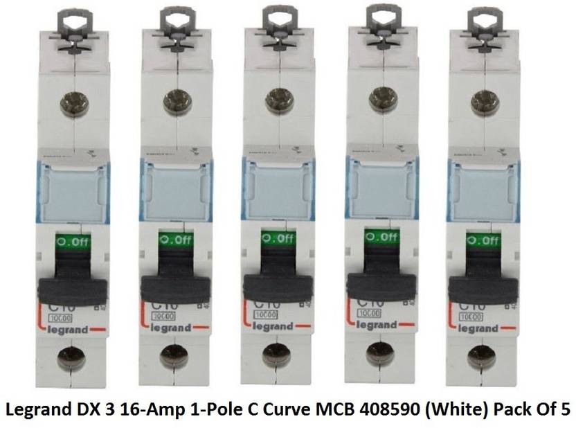Legrand MCB 16 Amps 10 Ka DX3 16-A 1-Pole C Curve MCB 408587 (Standard Size, White)- Pack of 5 ...