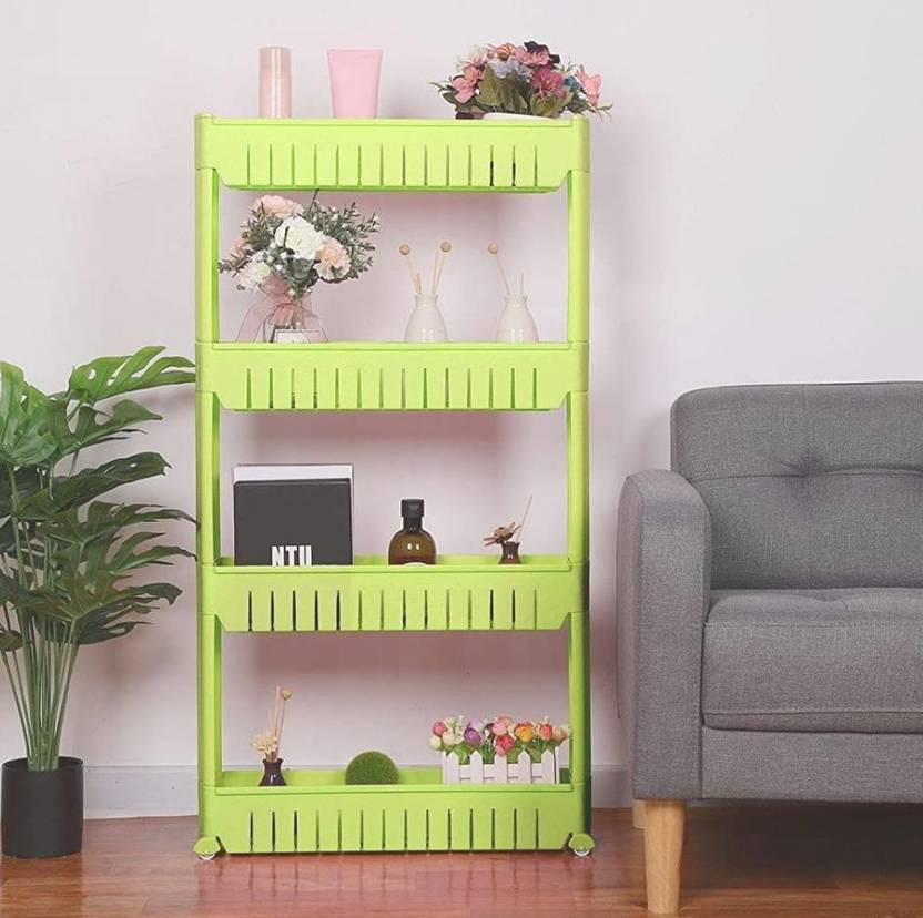 HUMBLE KART 4 Layer Green Storage Organizer Slim Rack Shelf with Wheel ...