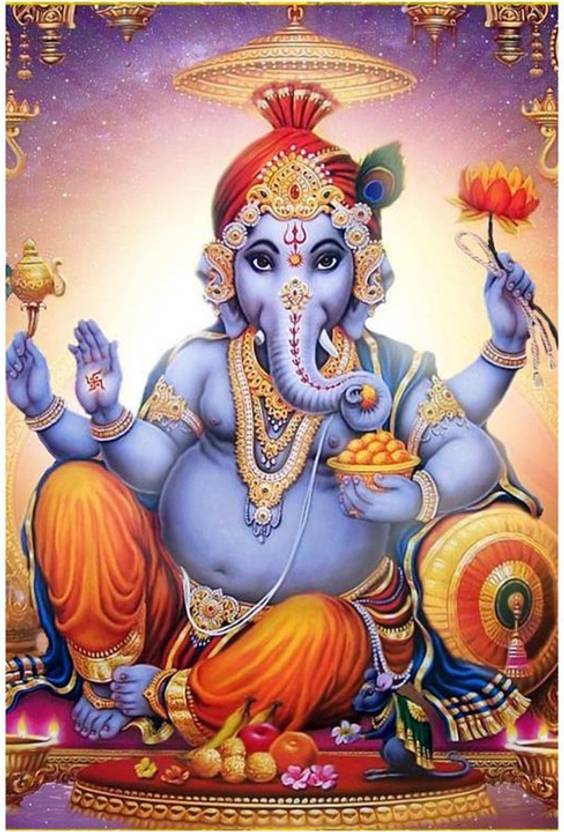 Ganpati Bappa Sticker Poster|Lord ganesh eating ladoo Poster|Wall Decor ...