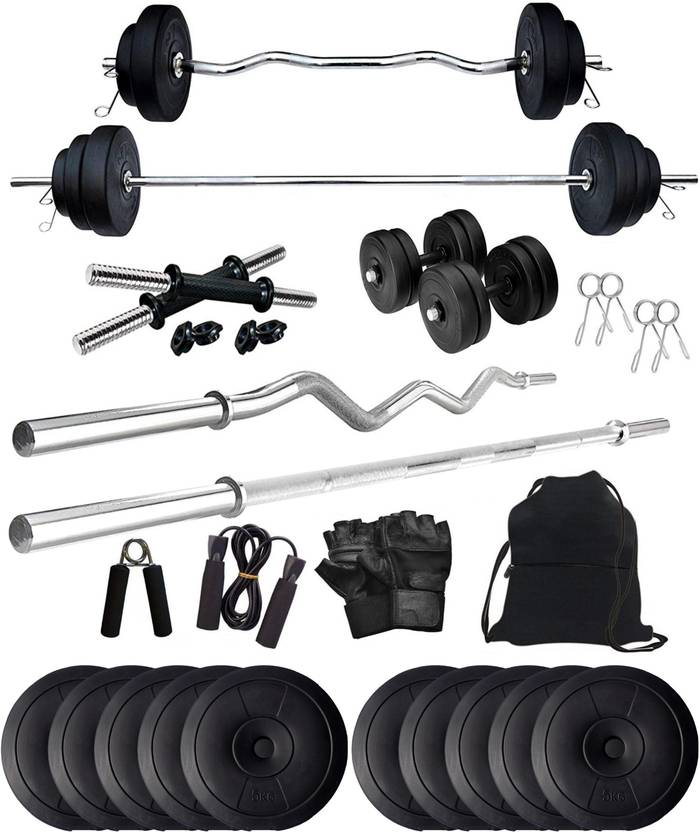 Star X 50 kg PVC 50KG Weight Plates with 3Ft Curl Rod and 5Ft Straight ...