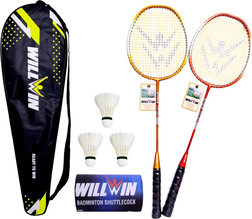 WILLWIN LESS BADMINTION SET OF 2 RACQUET AND 3 FEATHER SHUTTLES WITH ...