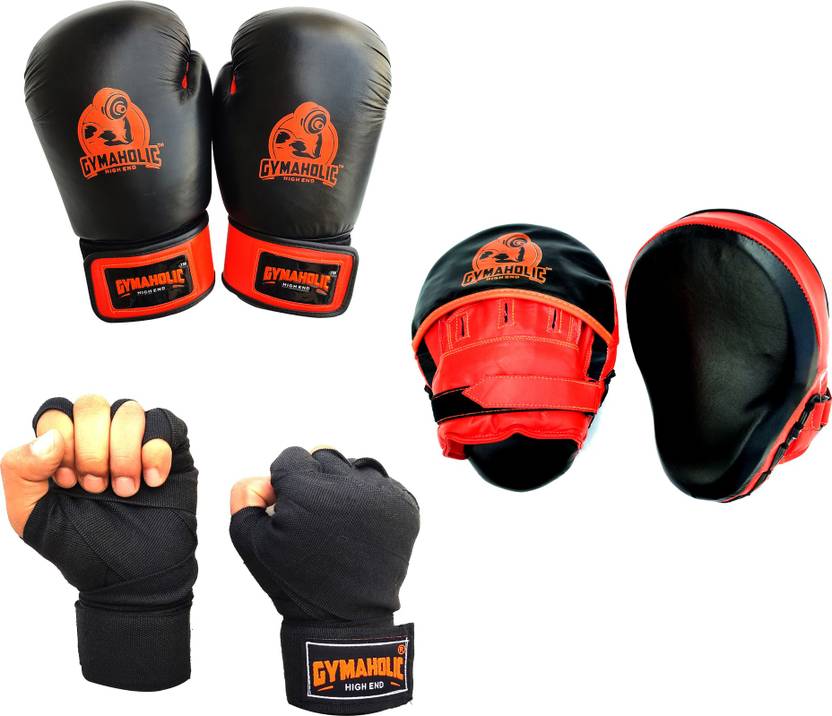 GYMAHOLIC Boxing Set Includes Injection Moulded Padded Leather Gloves ...