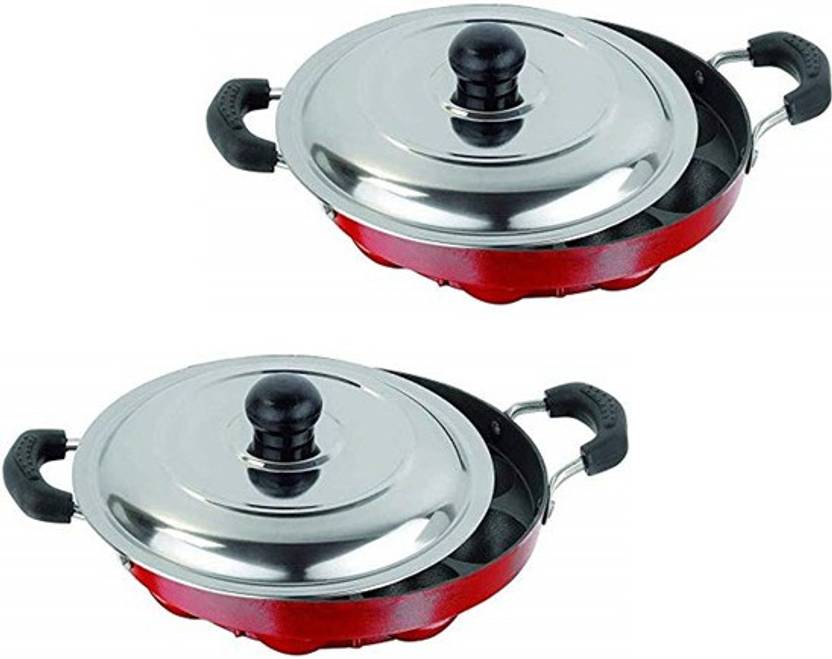 Maxshop 12 Cavities Non Stick Appam Patra with Lid and Side Handle ...
