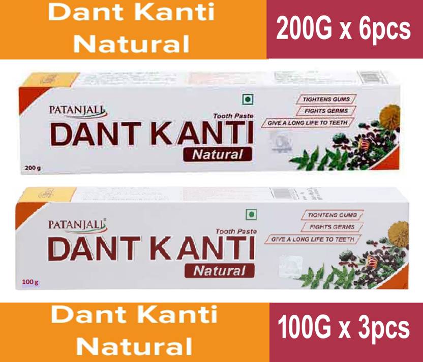 PATANJALI Dant Kanti Natural Dental Cream ( 200G Tube * 6 PCS = 1200G ...