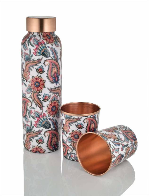 Whiteseed Copper Bottles with Leak Proof Caps and 2 Copper Glasses ...