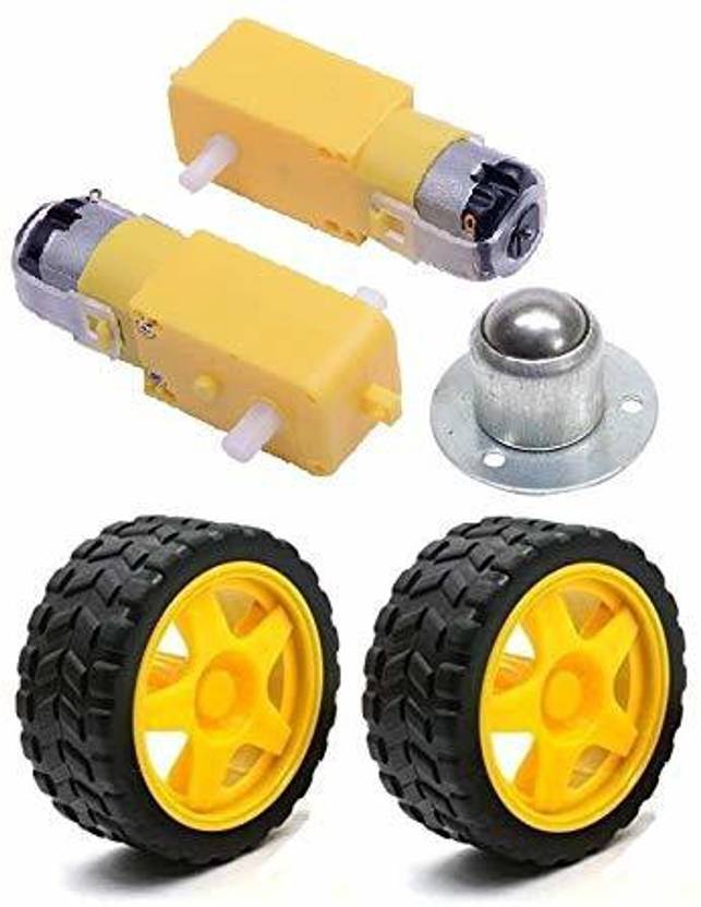 Aktronics DC Gearbox Motor TT Motor With Tire Wheel DC 3-6V and Caster ...