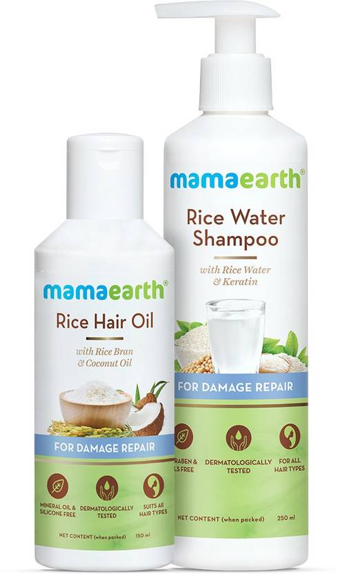 mamaEarth Damage Repair Hair Combo - Rice Water Shampoo 250ml + Rice ...